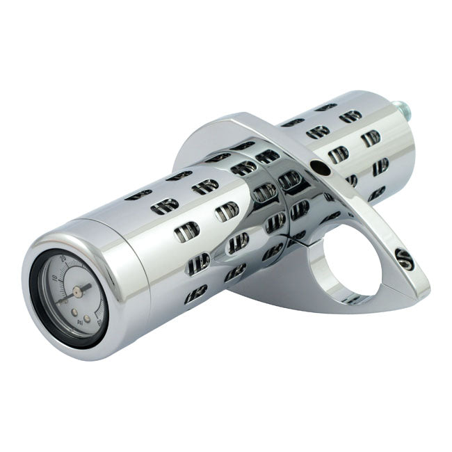 Billet oil cooler, with oil pressure gauge. Chrome - Many stock & cust ...